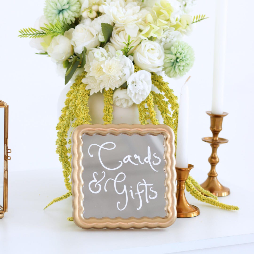 Gifts and Cards Sign | Wedding Mirror Signage | Garden Wedding Sign ...