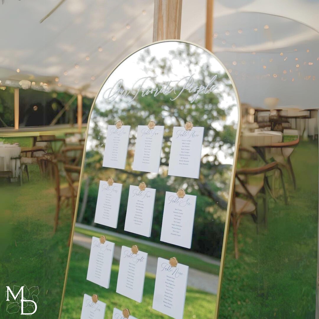 Wedding Mirror Seating Chart | Elegant Wedding Signage | Table Seating ...