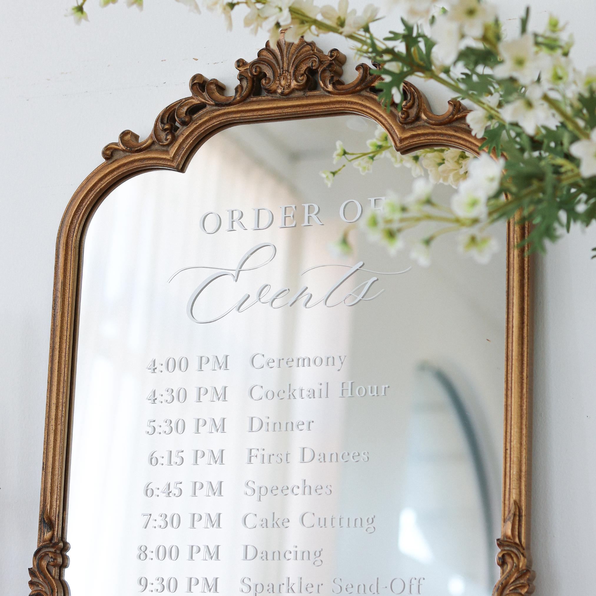 Order of Events Sign | Wedding Welcome Mirror | Wedding Ceremony Mirror ...