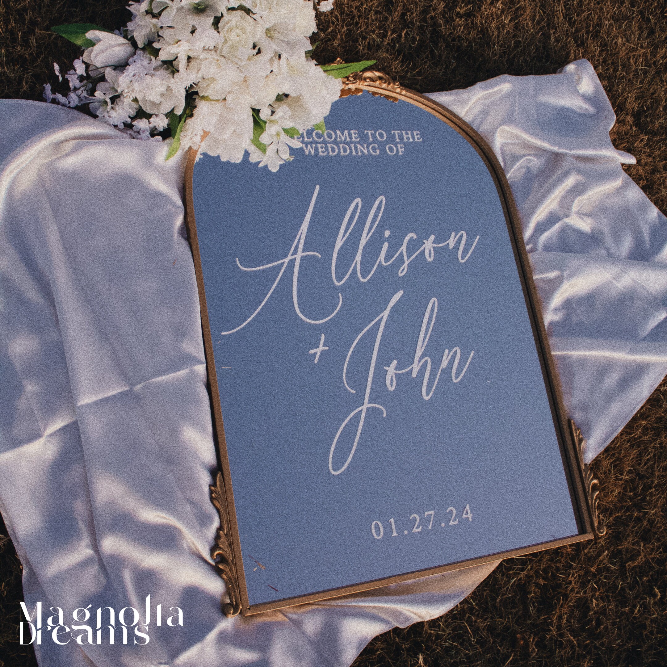 Elegant Gold Arch Mirror With Flourish + Custom Trendy Wedding Welcome ...