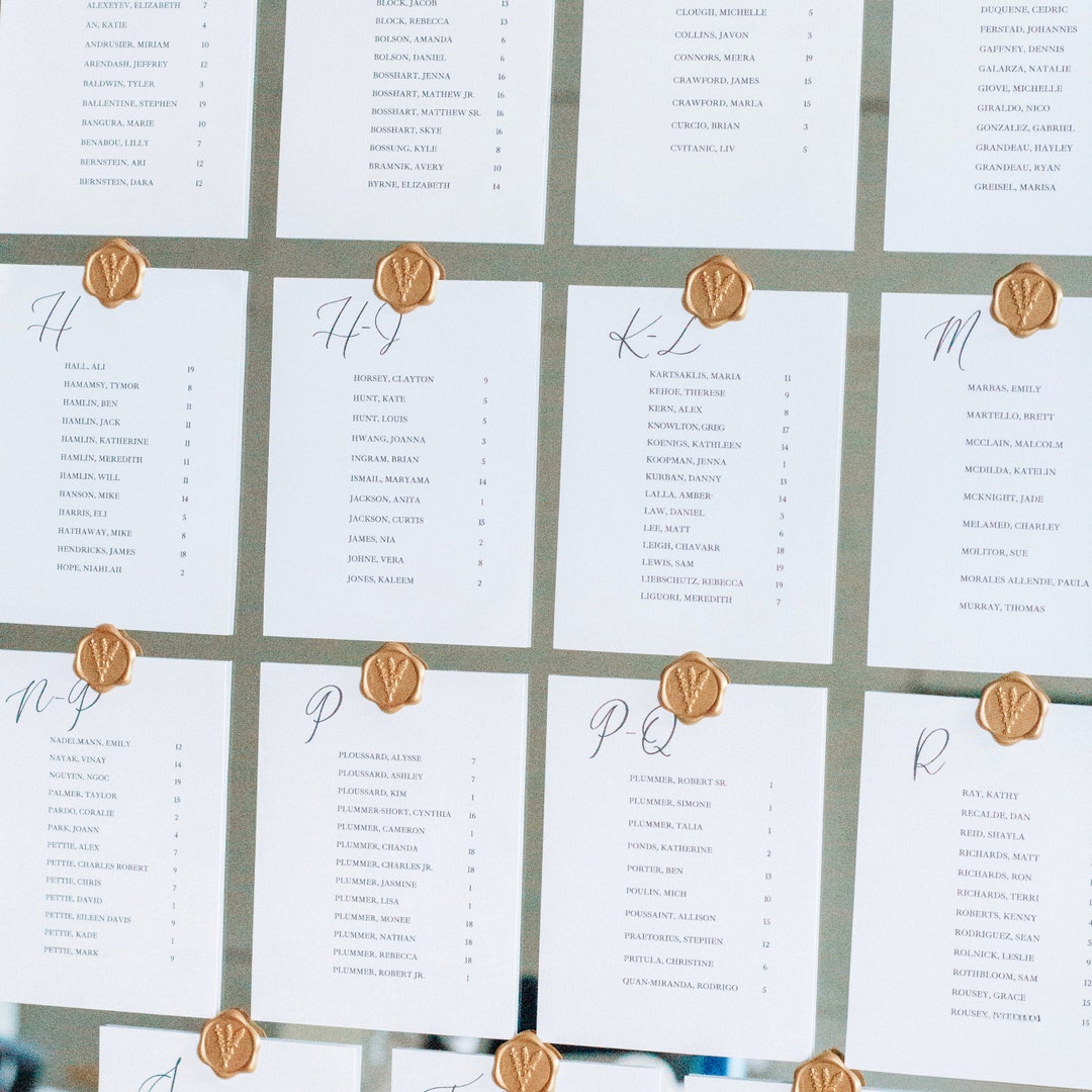 Wedding Seating Chart Cards | Guest Seating Assignments for Wedding ...
