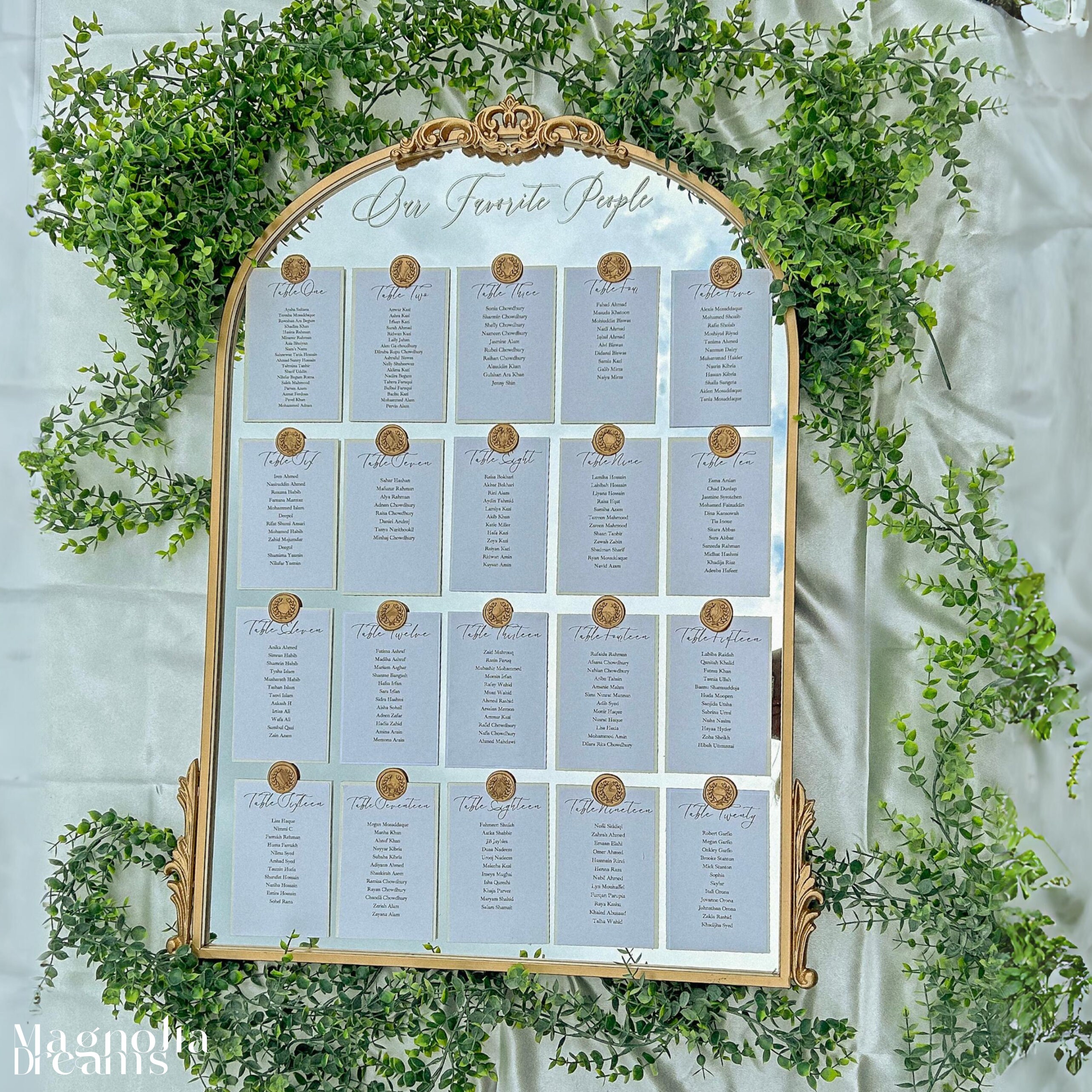 Gold Mirror Customized Seating Chart for Wedding, Elegant Guest Seating ...