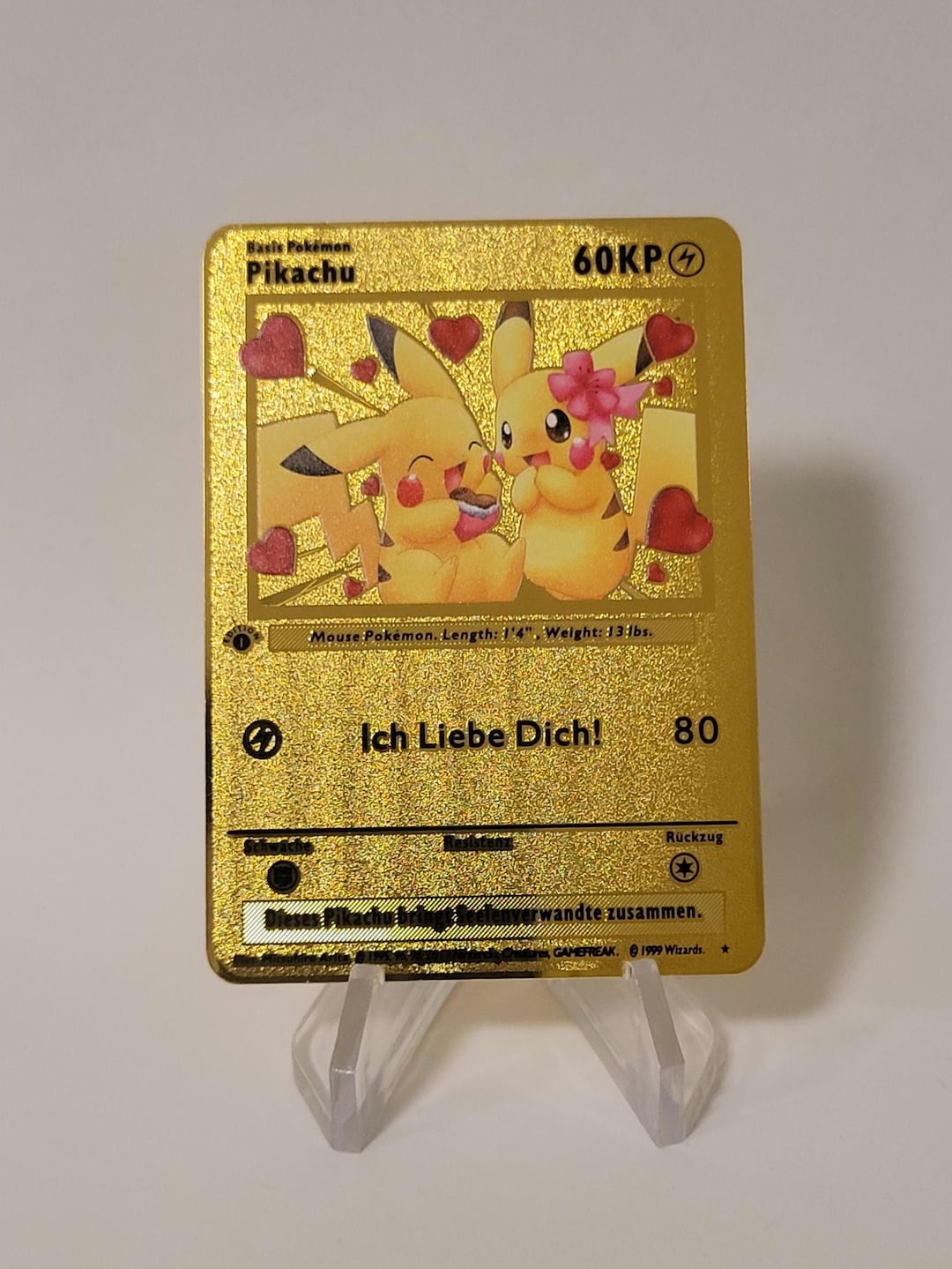 Pokemon Card Pikachu "i Love You" Gold Metal Card Custom Made German ...