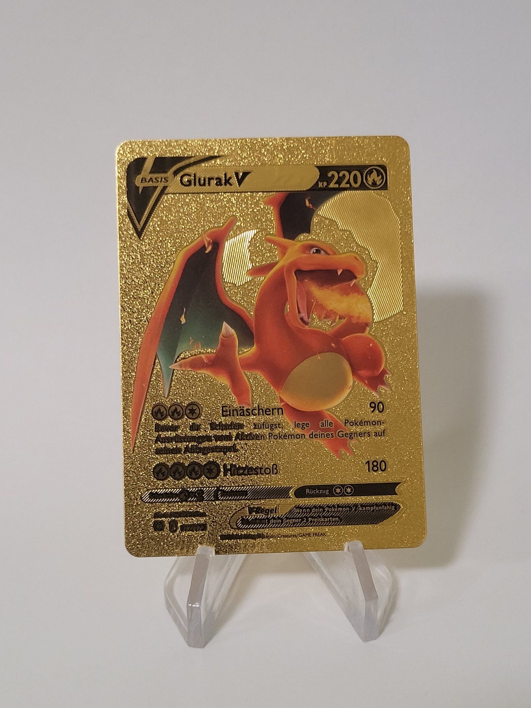 Pokemon Card Glurak / Charizard V Gold Plastic Card Custom Made Trading ...