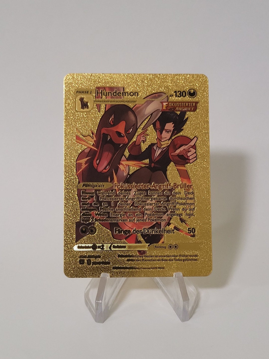 Pokemon Card Hundemon / Houndoom Gold Plastic Card Custom Made Trading ...