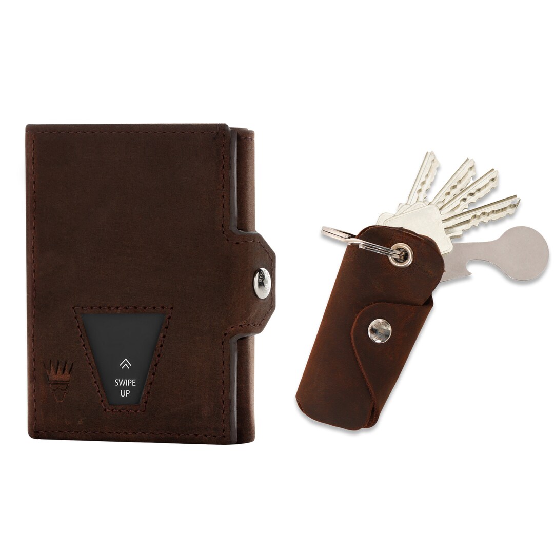 Genuine Leather 3-in-1 Set Slim Wallet, Key Case and Shopping Cart ...