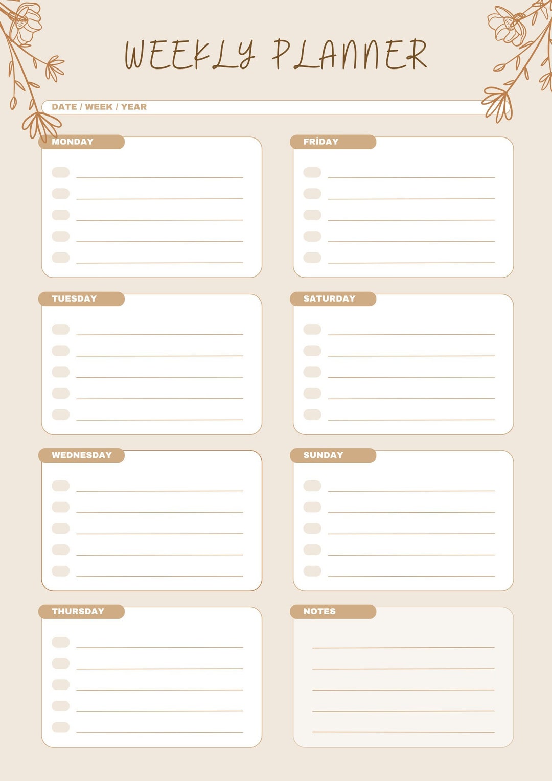Weekly Planner Template Printable Weekly Planner Editable - Etsy