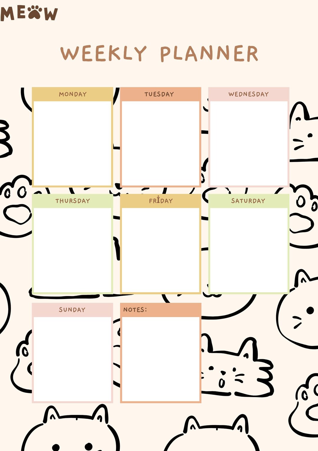 Weekly Planner Printable Weekly Planner Cat Weekly Planner - Etsy