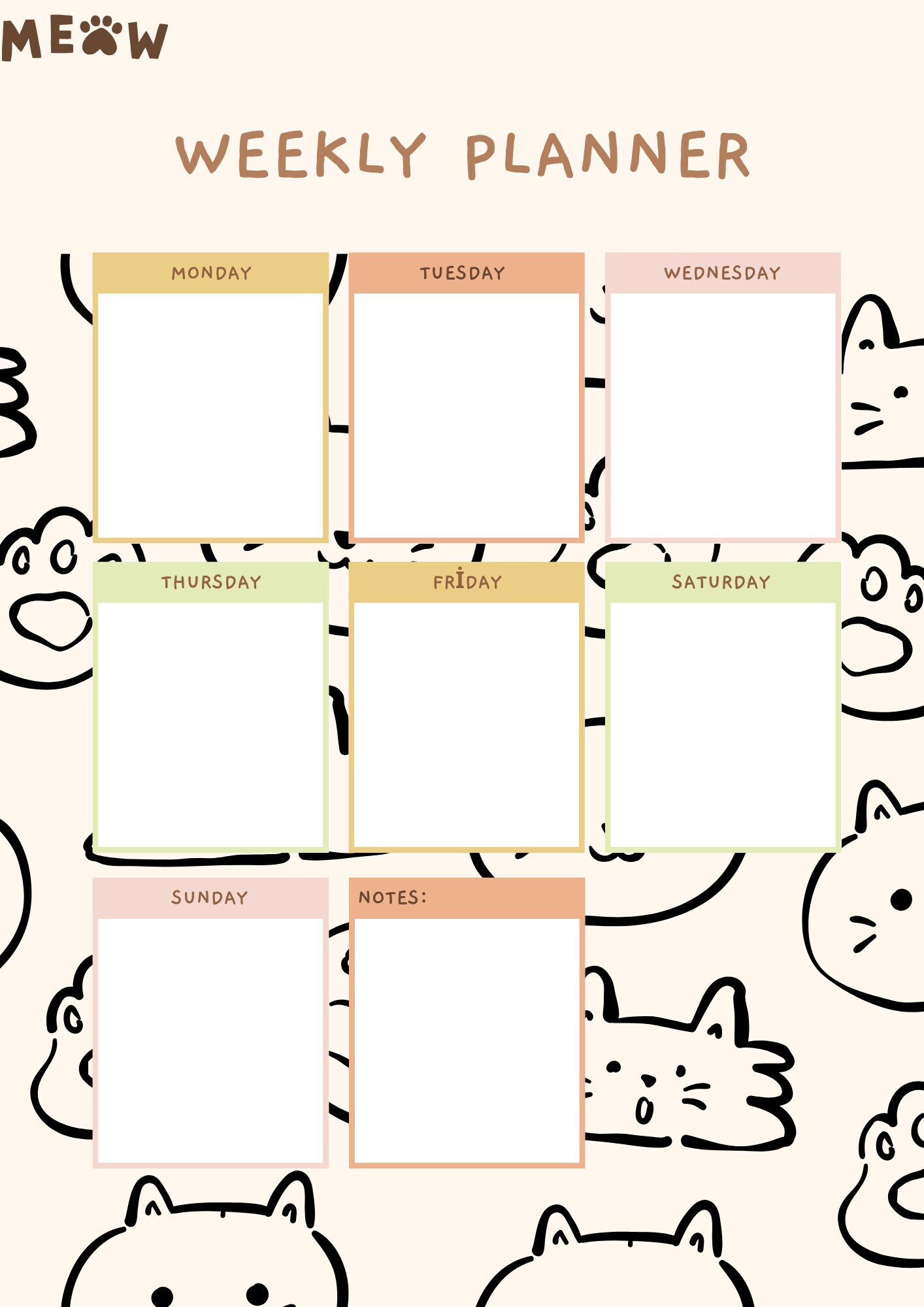 Weekly Planner Printable Weekly Planner Cat Weekly Planner - Etsy