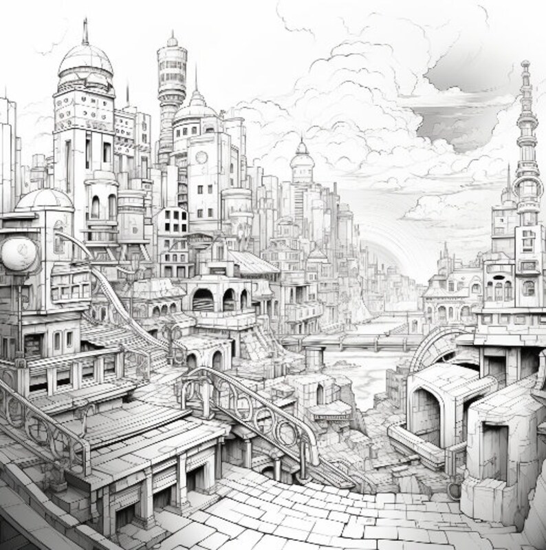 Drawing Template of a Busy City, Rural Drawing Template, City Drawing ...