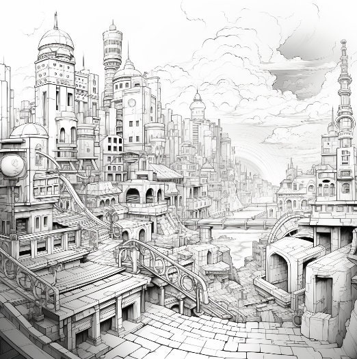 Drawing Template of a Busy City, Rural Drawing Template, City Drawing ...