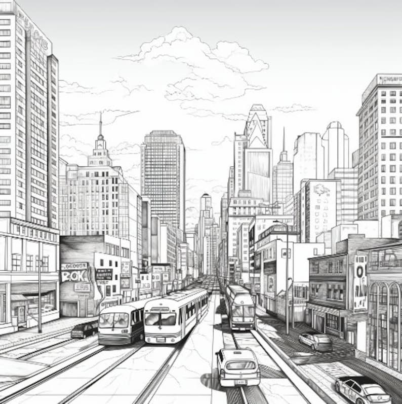 Drawing Template of a Busy City, Rural Drawing Template, City Drawing ...