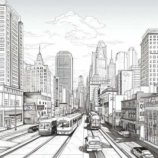 Drawing Template of a Busy City, Rural Drawing Template, City Drawing ...