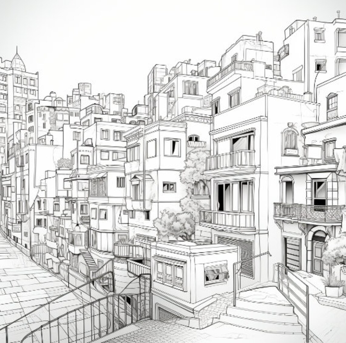 Drawing Template of a Busy City, Rural Drawing Template, City Drawing ...