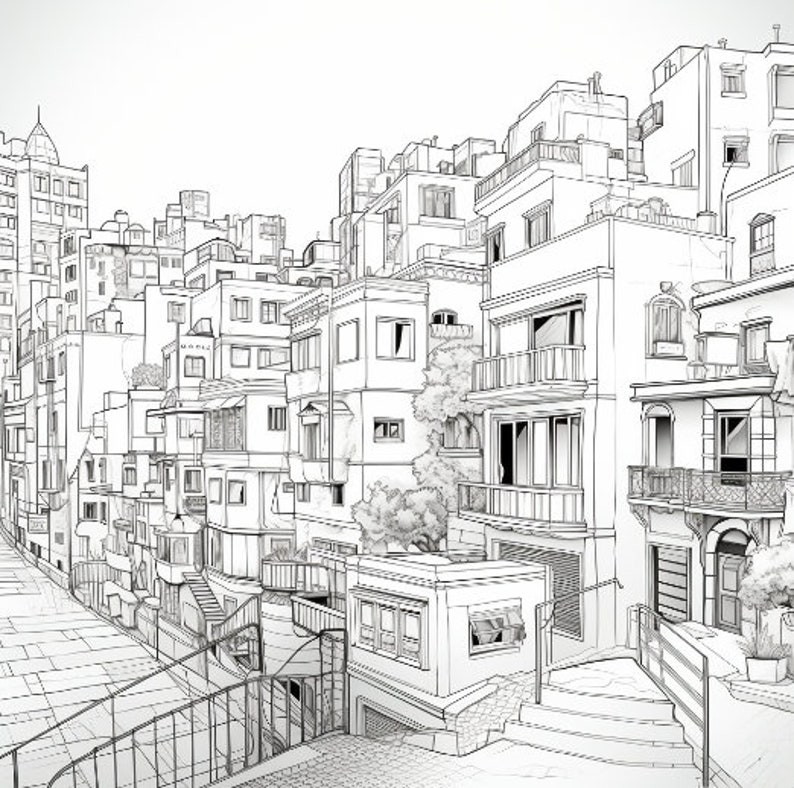 Drawing Template of a Busy City, Rural Drawing Template, City Drawing ...