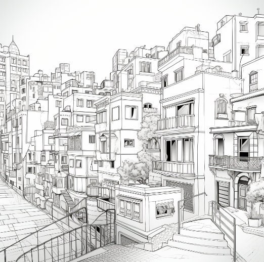 Drawing Template of a Busy City, Rural Drawing Template, City Drawing ...