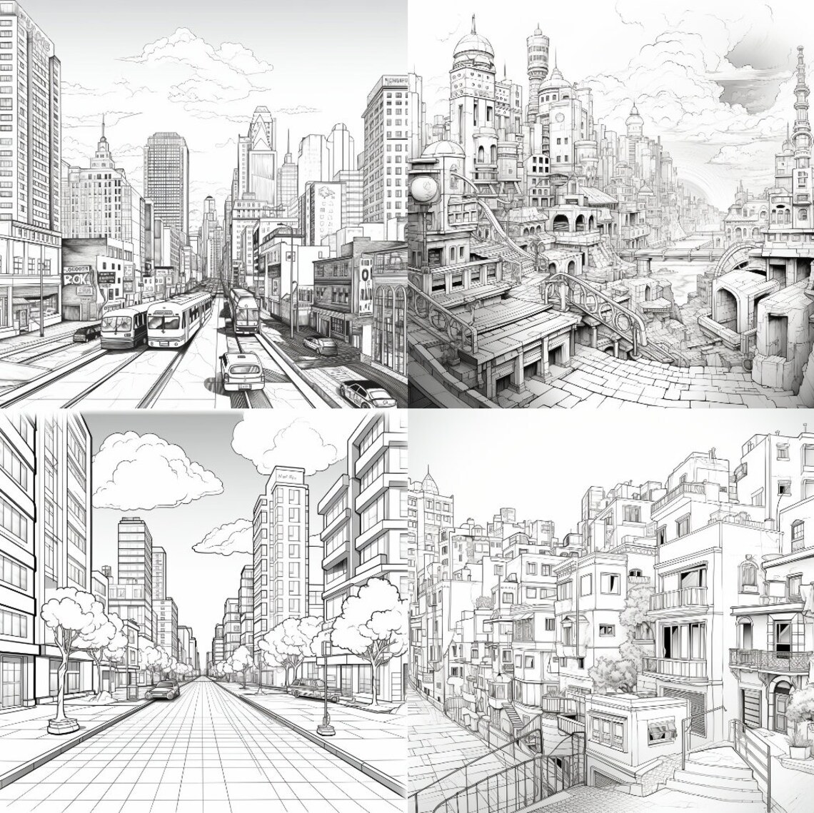 Drawing Template of a Busy City, Rural Drawing Template, City Drawing ...
