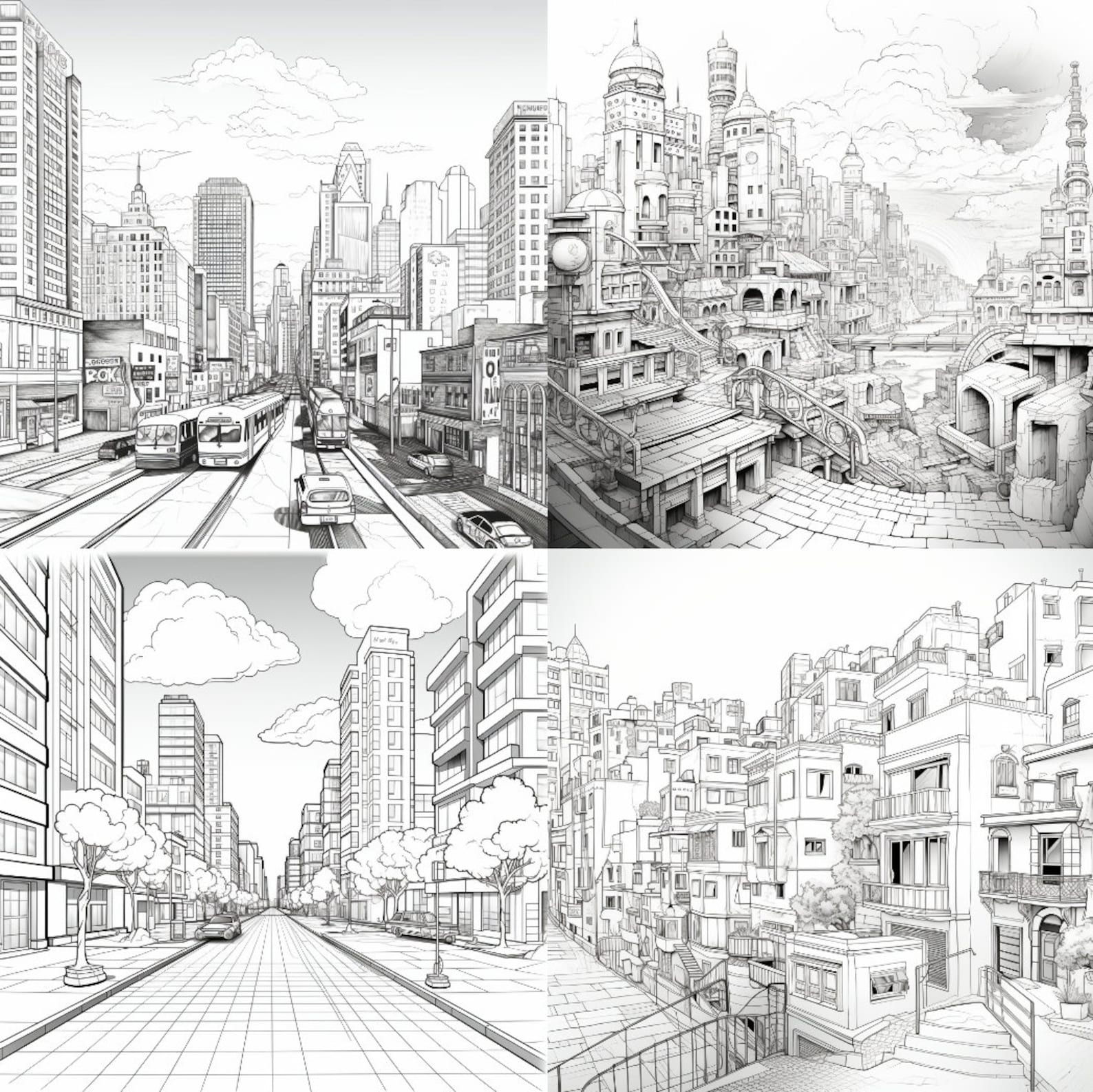 Drawing Template of a Busy City, Rural Drawing Template, City Drawing ...