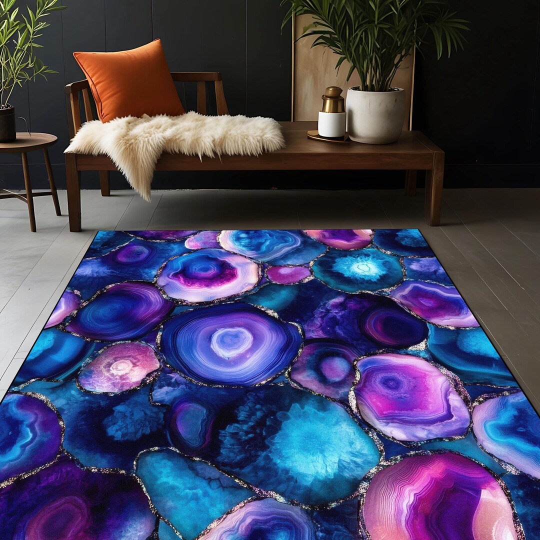 Luxury Turquoise Pink Purple Agate Rug, Modern Turquoise Pink Crystal ...