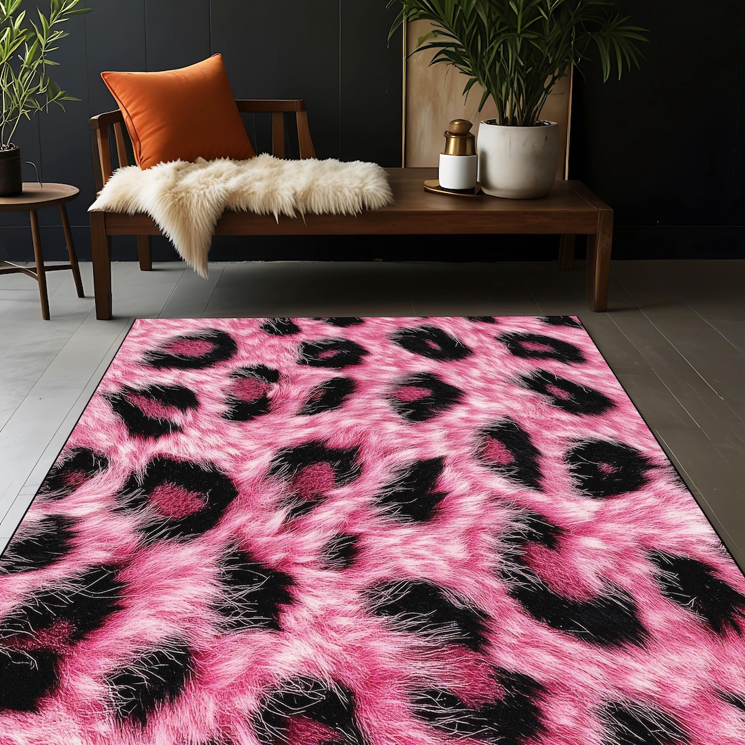 Pink Leopard Print Rug: Barbiecore Y2K Style Area Carpet, Faux Fur Look ...
