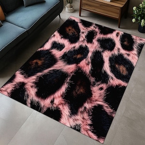 Pink Leopard Print Rug: Wild Elegance, Non-slip Cotton Base - Etsy