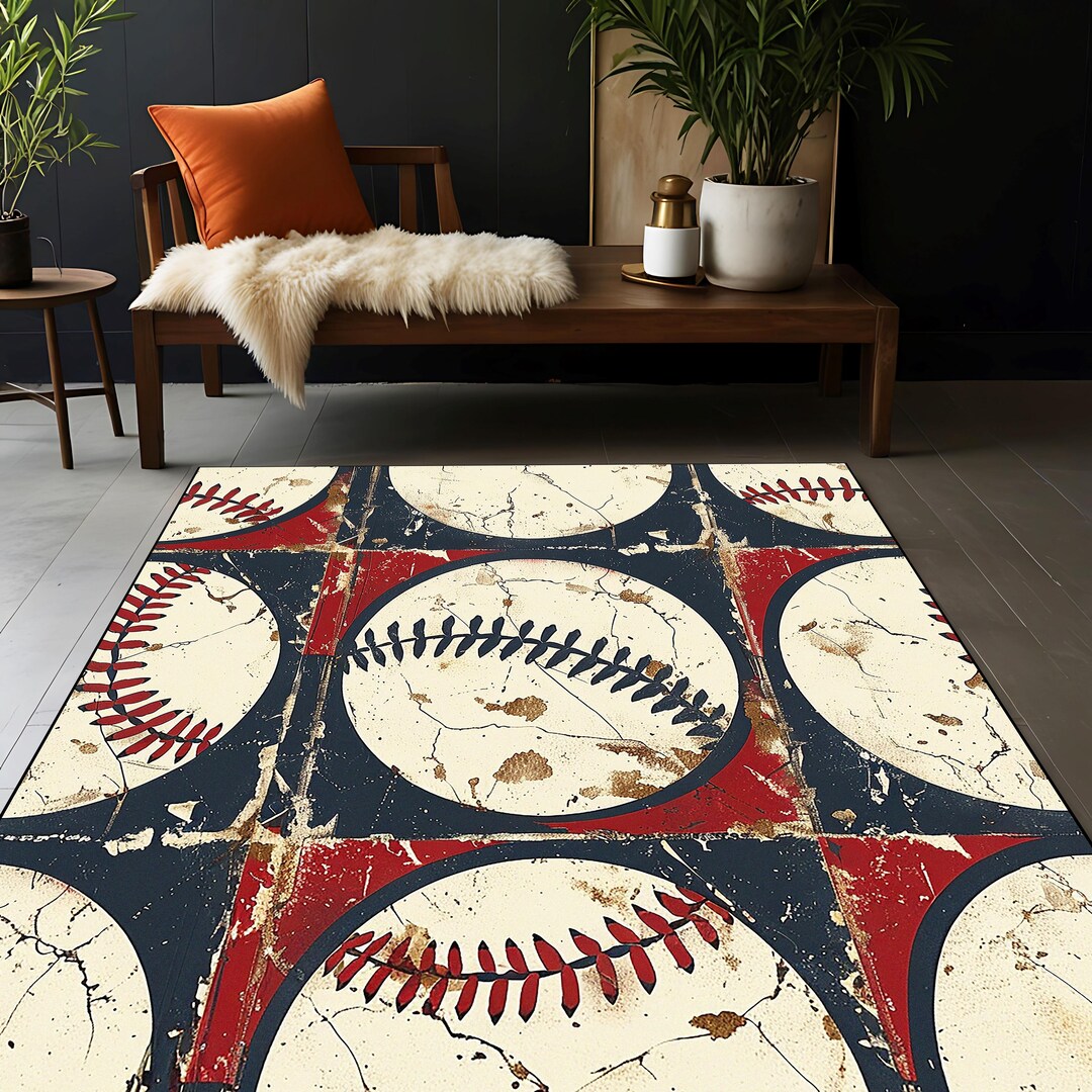 Vintage Baseball Pattern Rug: Rustic Sports Decor - Etsy