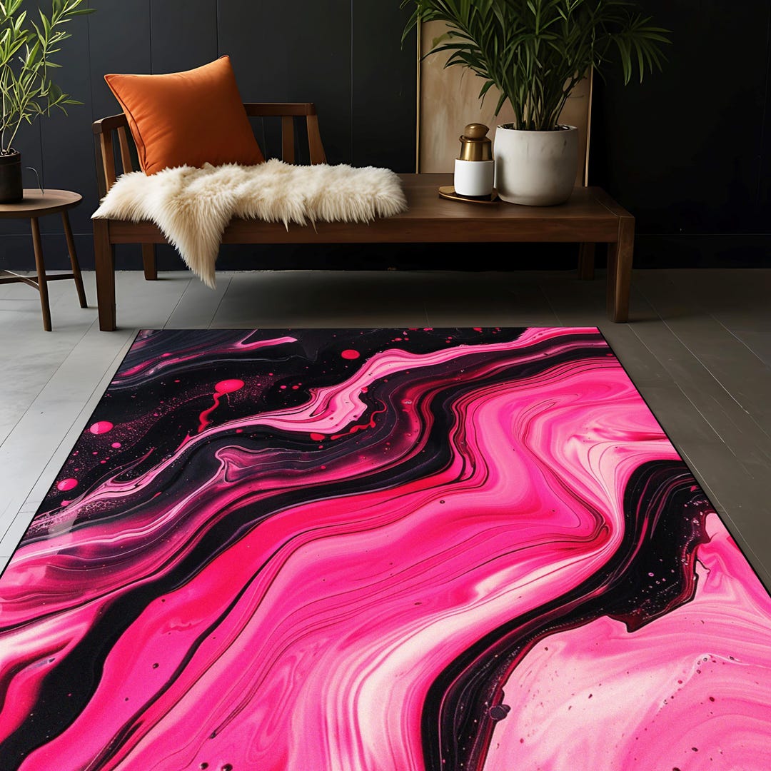 Pink Marble Rug, Abstract Pink Rug, Pink Black Rug, Luxury Marble Rug ...