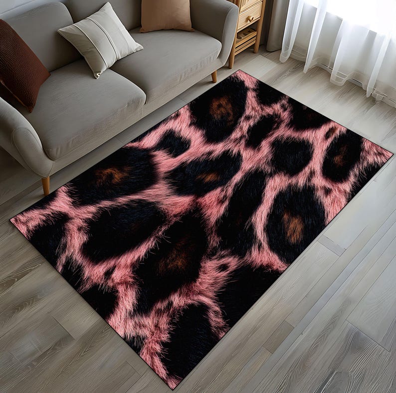 Pink Leopard Print Rug: Wild Elegance, Non-slip Cotton Base - Etsy