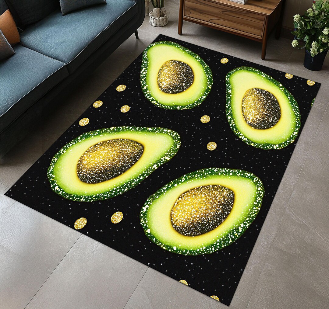 Glitter Avocado Kitchen Rug: Modern Black Decor - Etsy