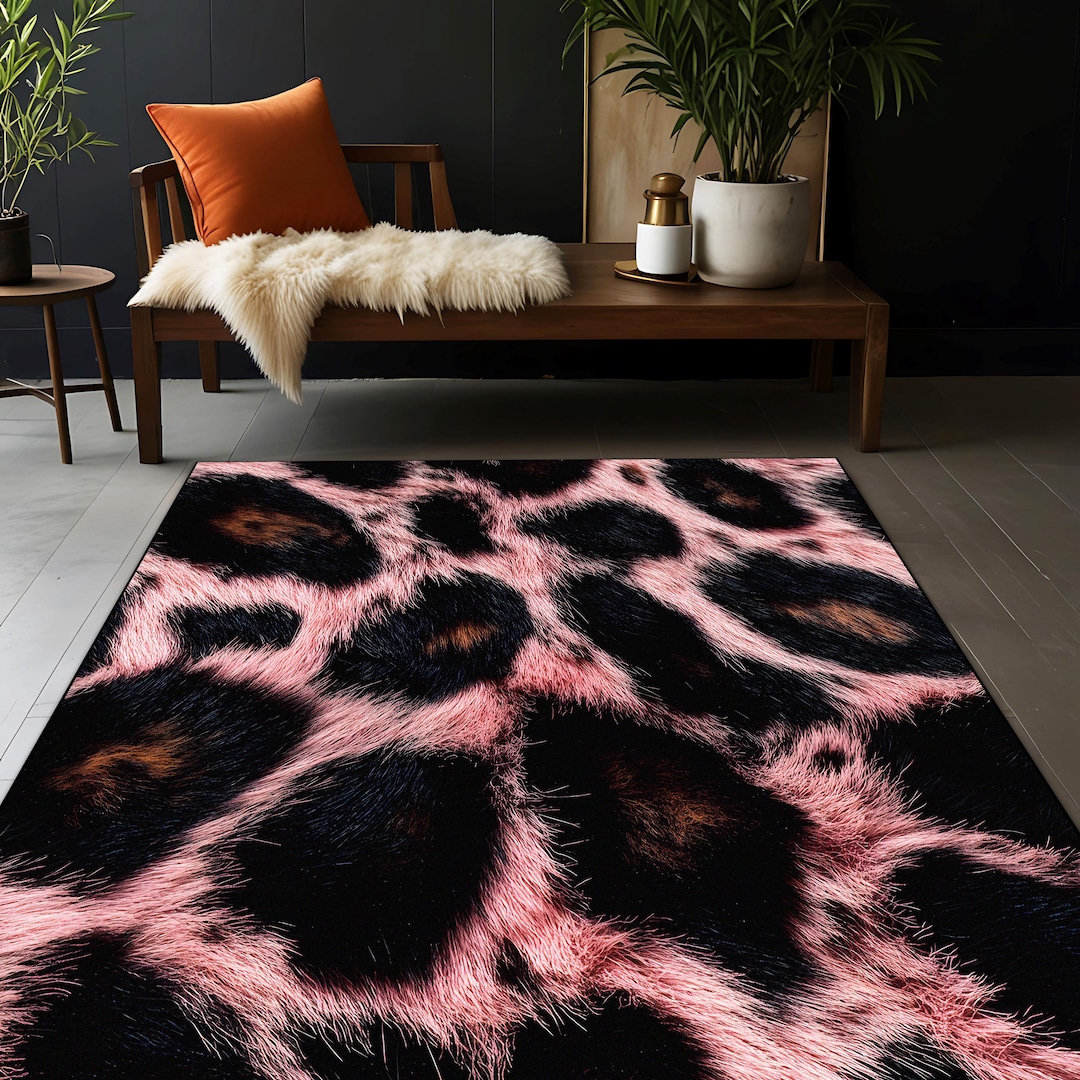 Pink Leopard Print Rug: Wild Elegance, Non-slip Cotton Base - Etsy