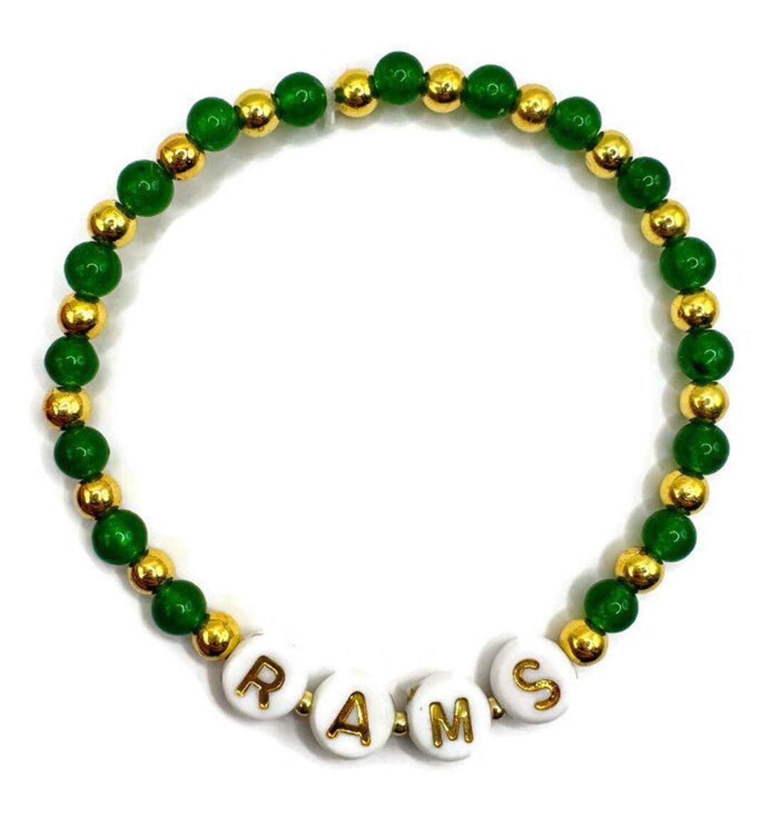 Rams Game Day Glass 4mm Beaded Bracelet - Green and Yellow With Gold ...