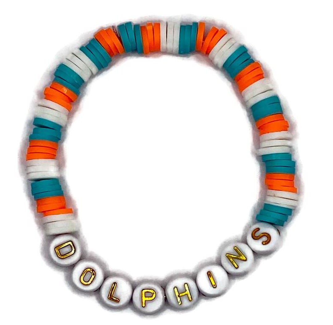 Dolphins Teal, Orange, and White Clay Beaded Elastic Bracelet - Etsy