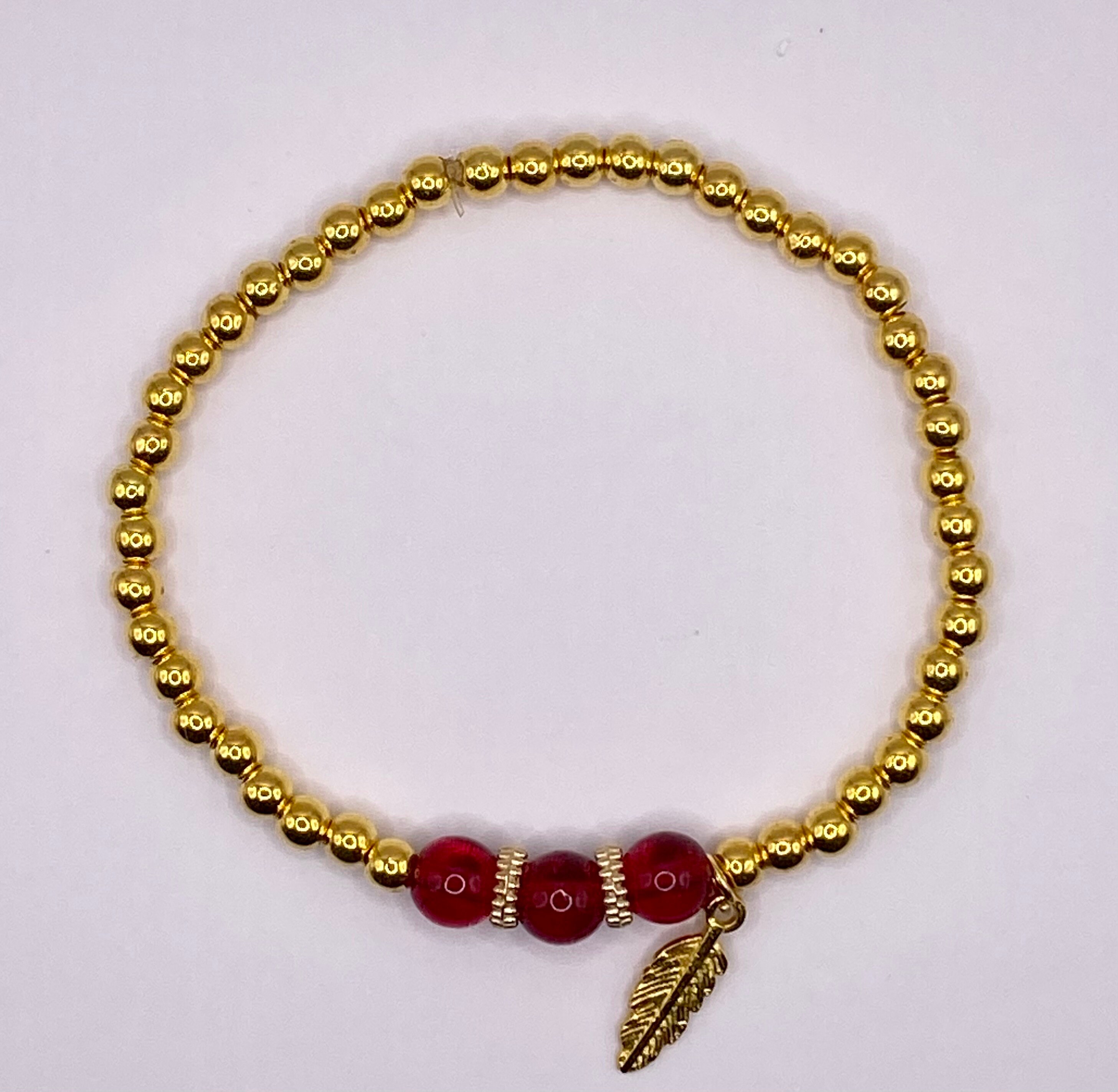 Florida State Seminole Garnet and Gold 4mm Beaded Bracelet With Feather ...