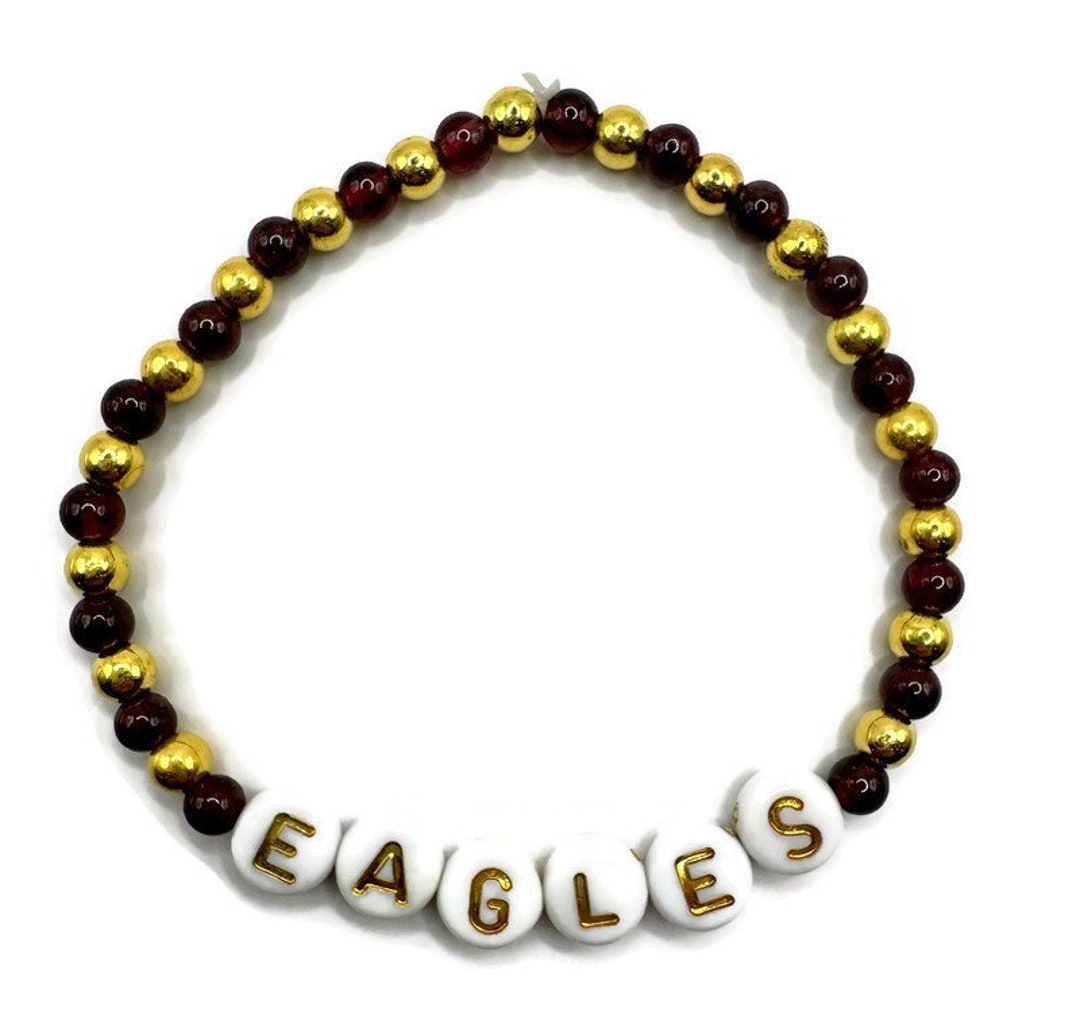 Eagles Maroon and Tarnish Resistant Gold 4mm Beaded Elastic Beaded ...