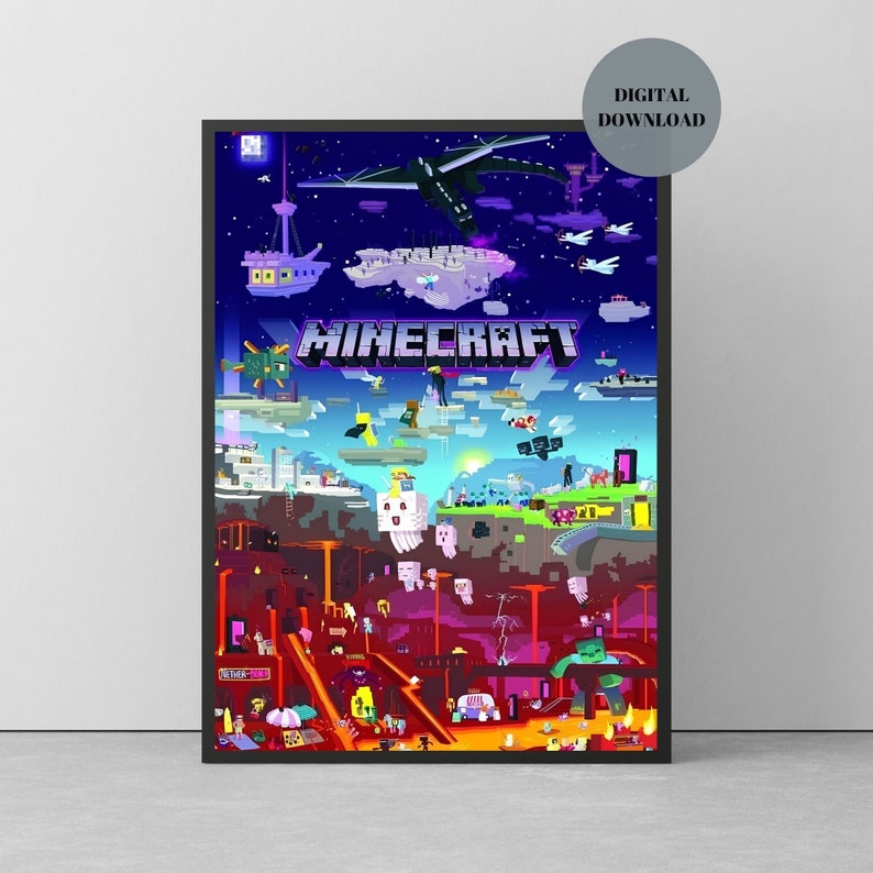 Minecraft Wall Art, Nursery Decor, Creeper, Enderman, Zombie Steve ...