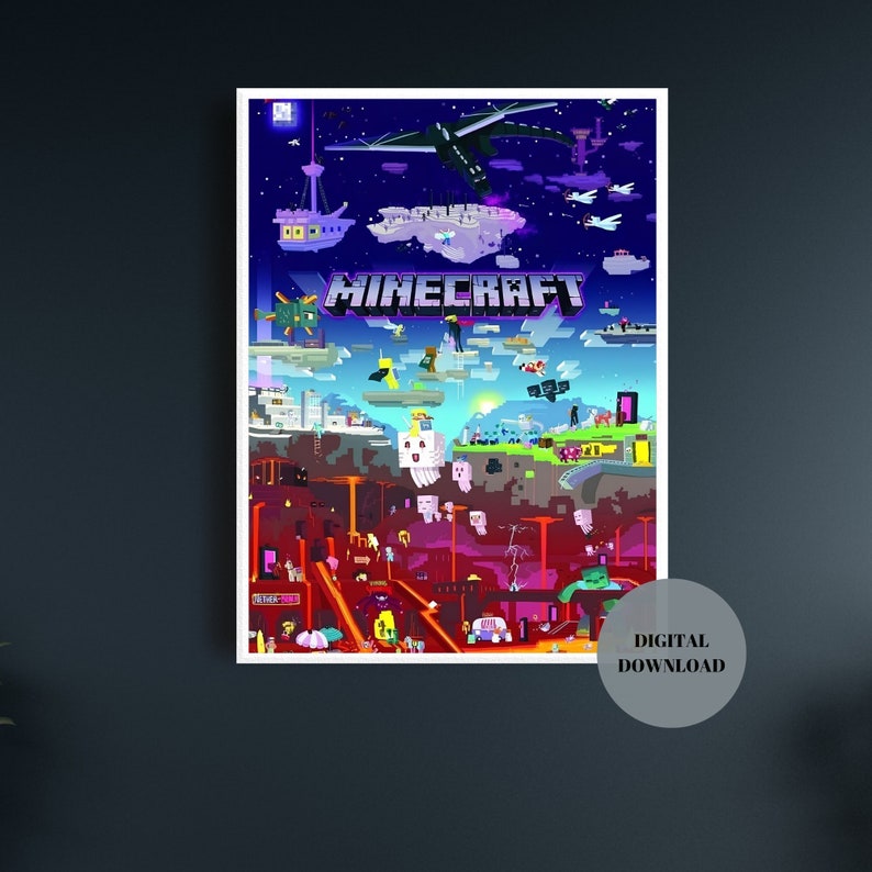 Minecraft Wall Art, Nursery Decor, Creeper, Enderman, Zombie Steve ...