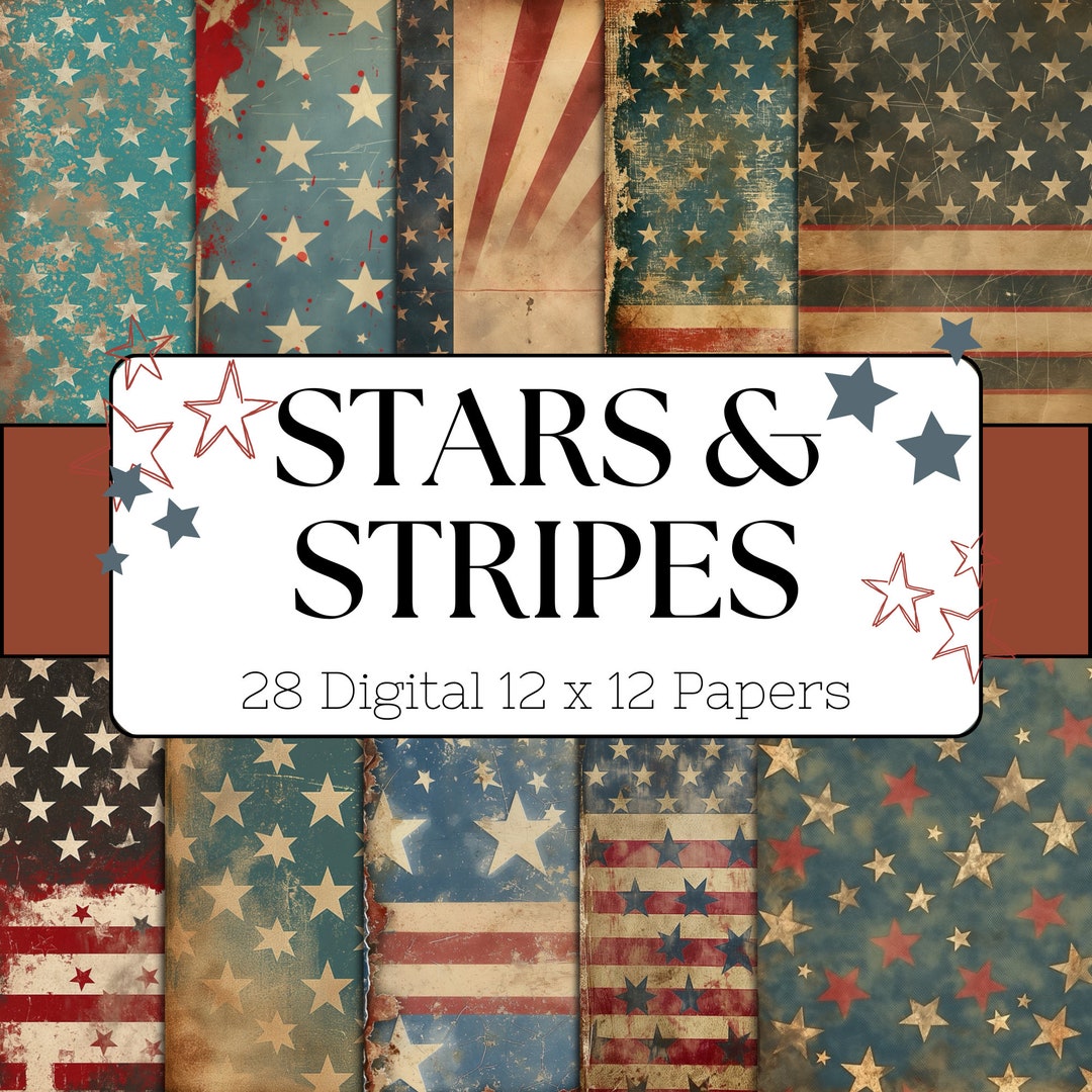 Grunge Stars and Stripes Textures Digital Paper Backgrounds Distressed ...