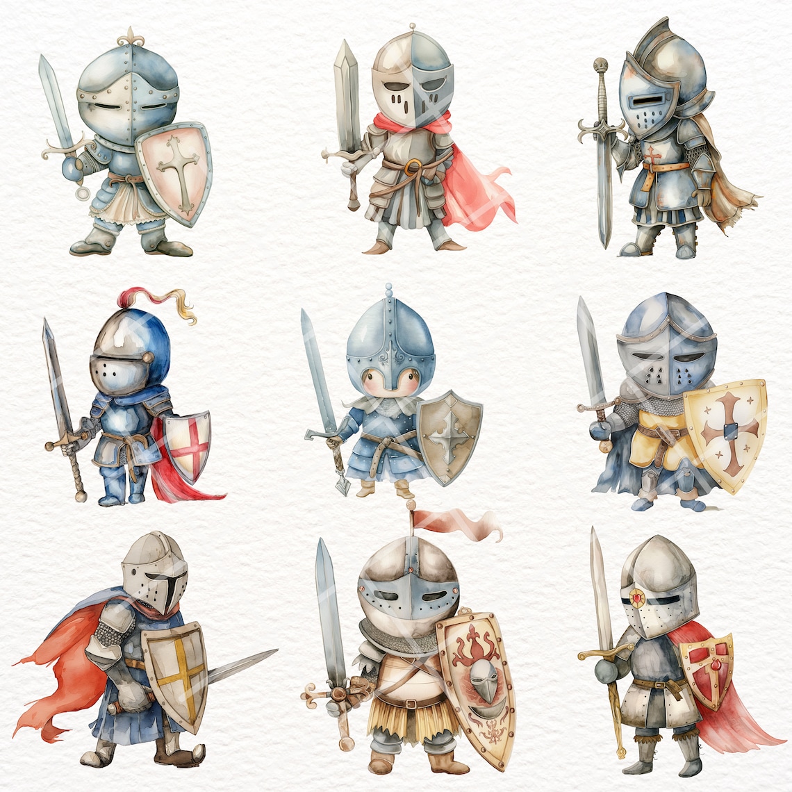 Cute Watercolor Medieval Clipart Bundle, Medieval Knight PNG, Medieval ...