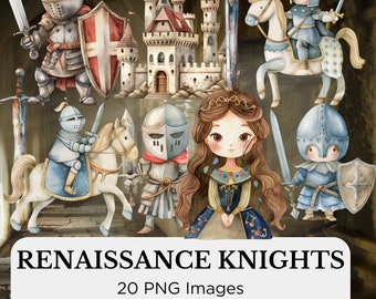 Cute Watercolor Medieval Clipart Bundle, Medieval Knight PNG, Medieval ...