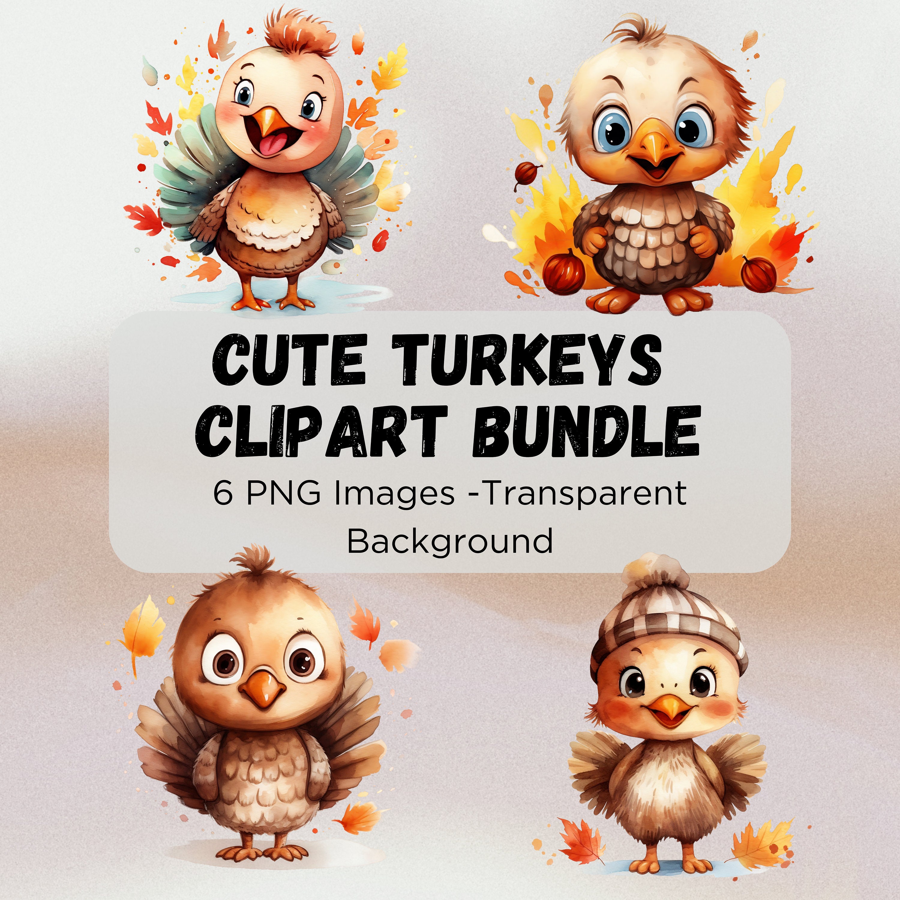 Cute Watercolor Turkey Clipart Bundle Thanksgiving Clip Art - Etsy