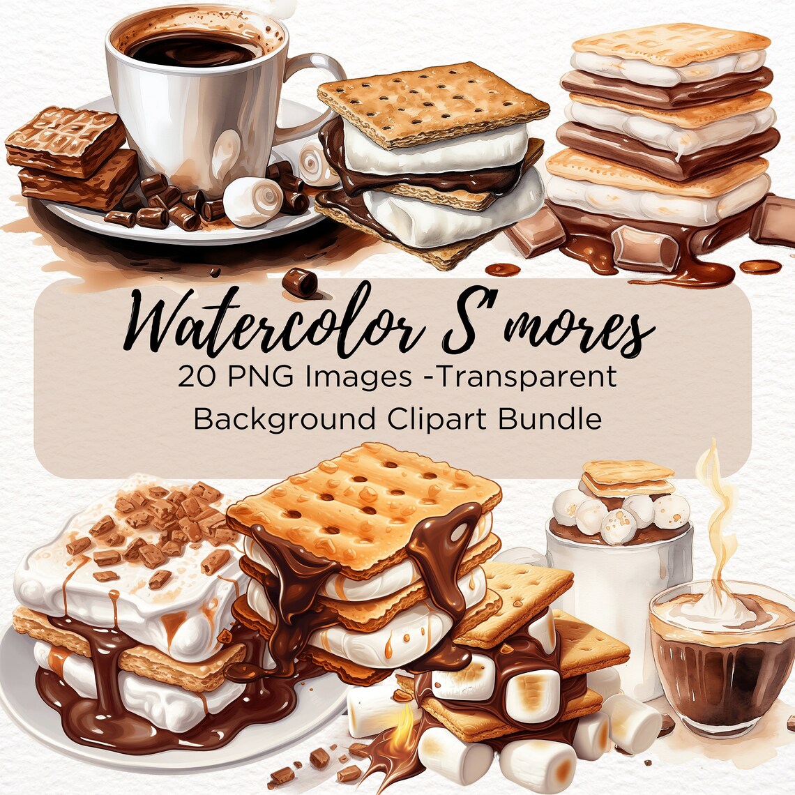 Smore Clipart, Marshmallow Clipart, Smores Clipart, Watercolor Smores ...