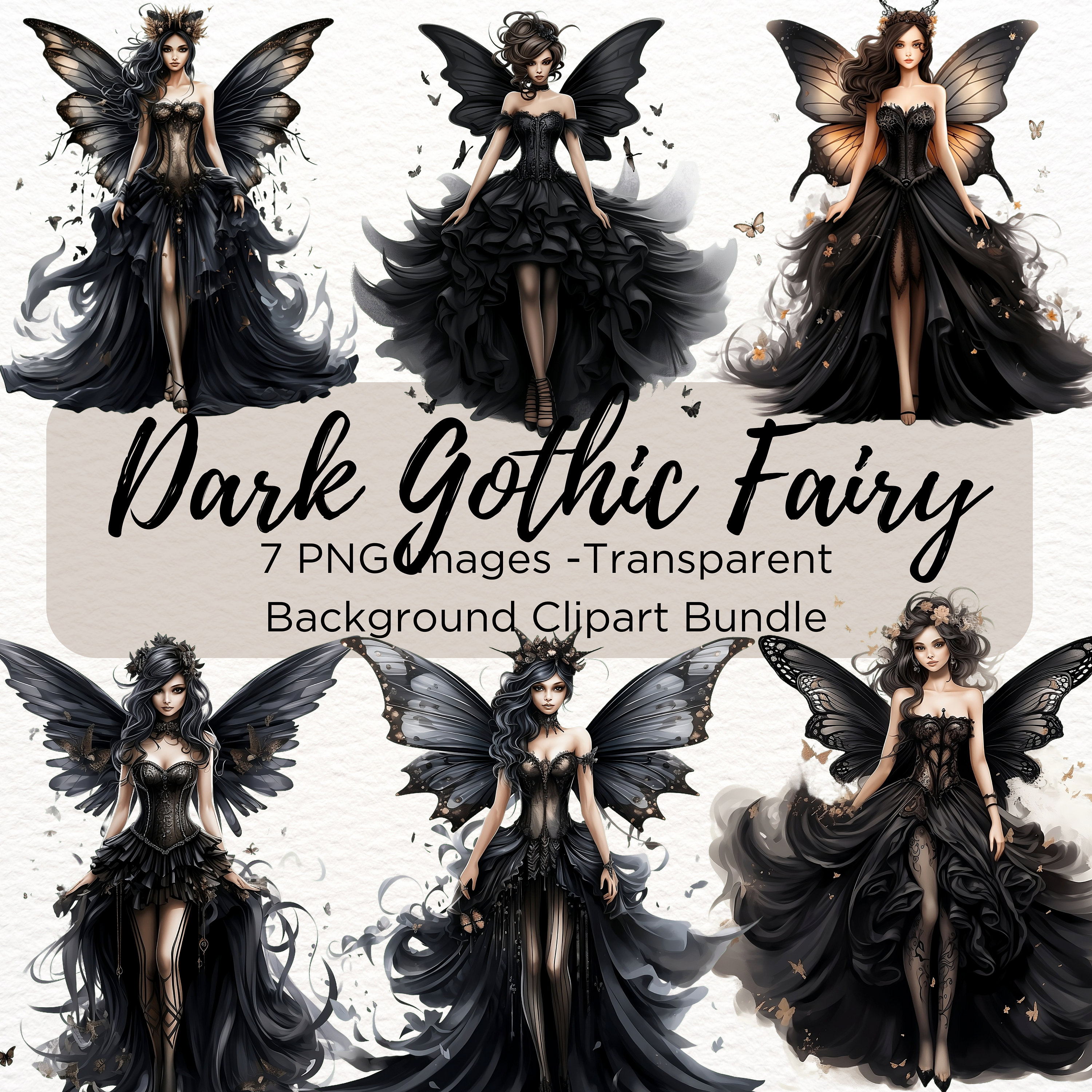 Dark Fairy PNG Clipart Bundle, Gothic Fairy Clipart, Black Fairy PNG ...