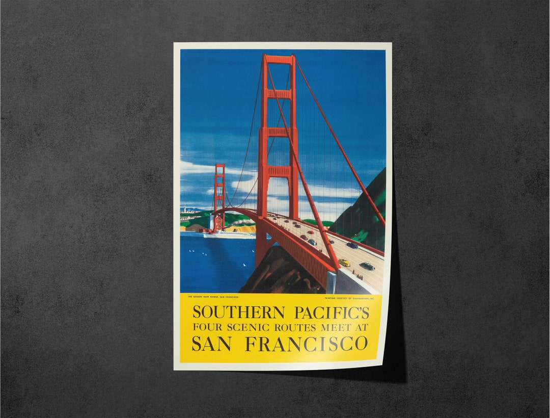 Retro Travel Poster Golden Gate Bridge San Francisco - Etsy