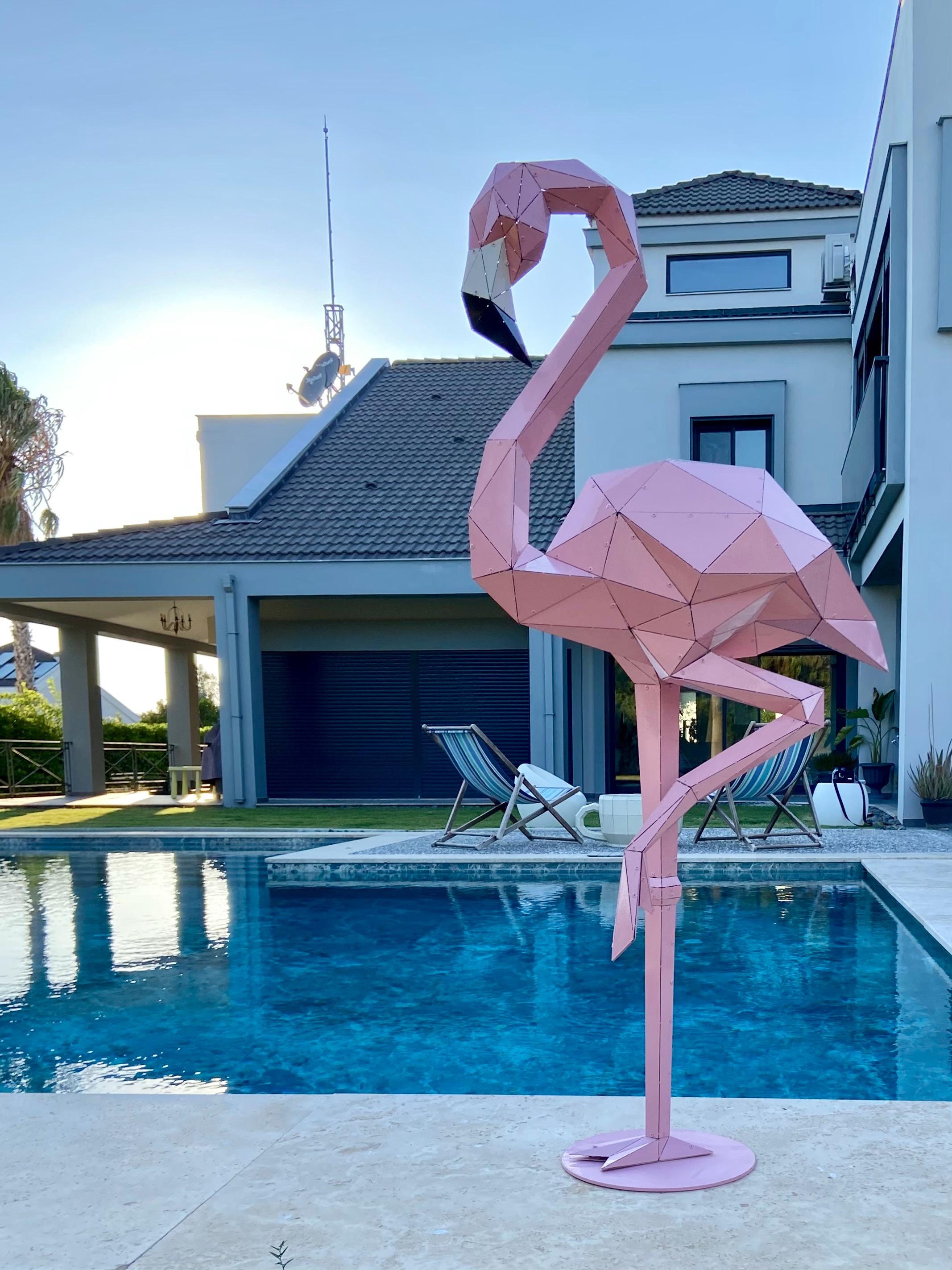 3D Metal Low Poly Flamingo Sculpture: Pink Art Deco Garden Statue - Etsy