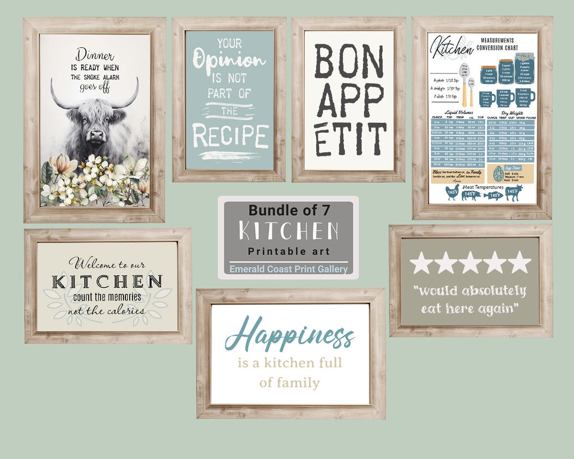 Kitchen Prints Set of 7 Kitchen Wall Art Aesthetic Kitchen Decor ...