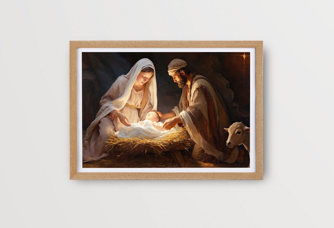 Nativity Scene Print Nativity Christmas Painting Vintage Christmas Wall ...