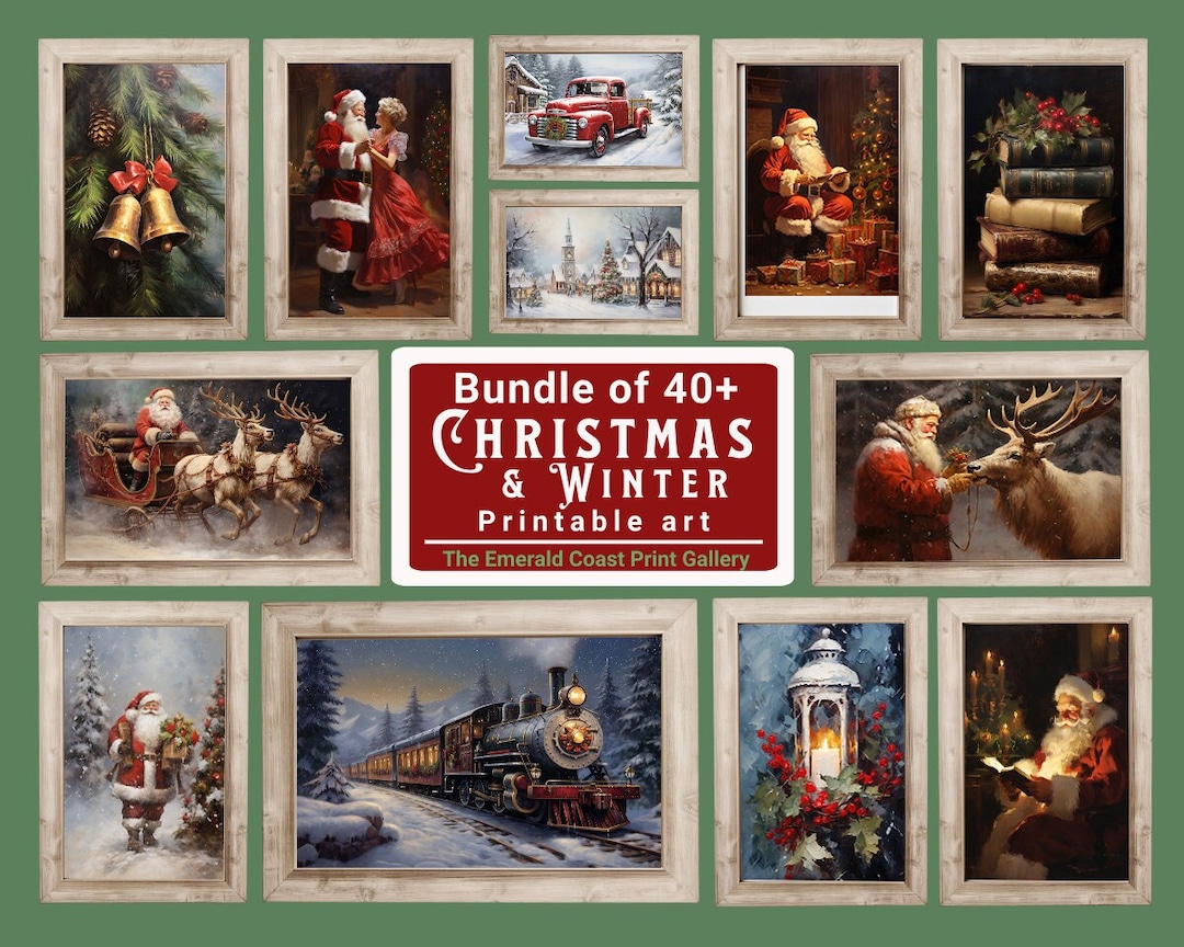 Printable Vintage Christmas Prints Set of 40 Winter Gallery Wall Art ...