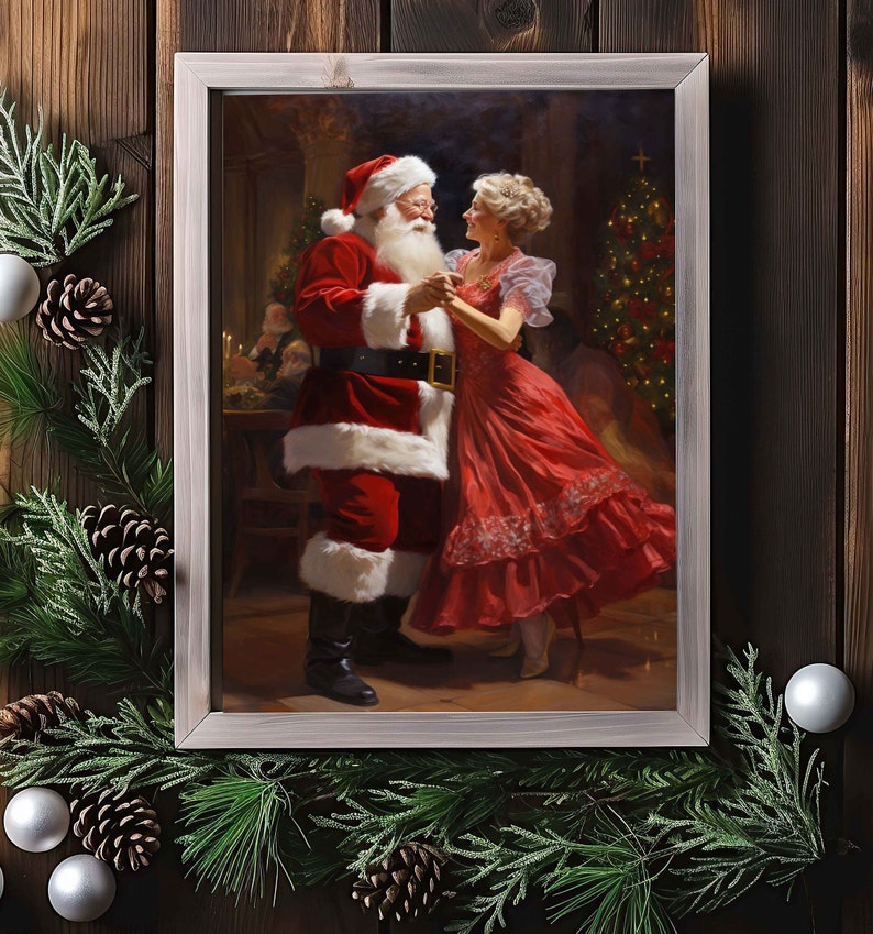 Santa and Mrs. Claus Wall Art Vintage Christmas Oil Painting Print ...