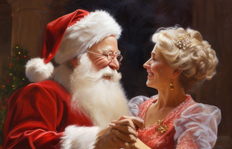 Santa and Mrs. Claus Wall Art Vintage Christmas Oil Painting Print ...