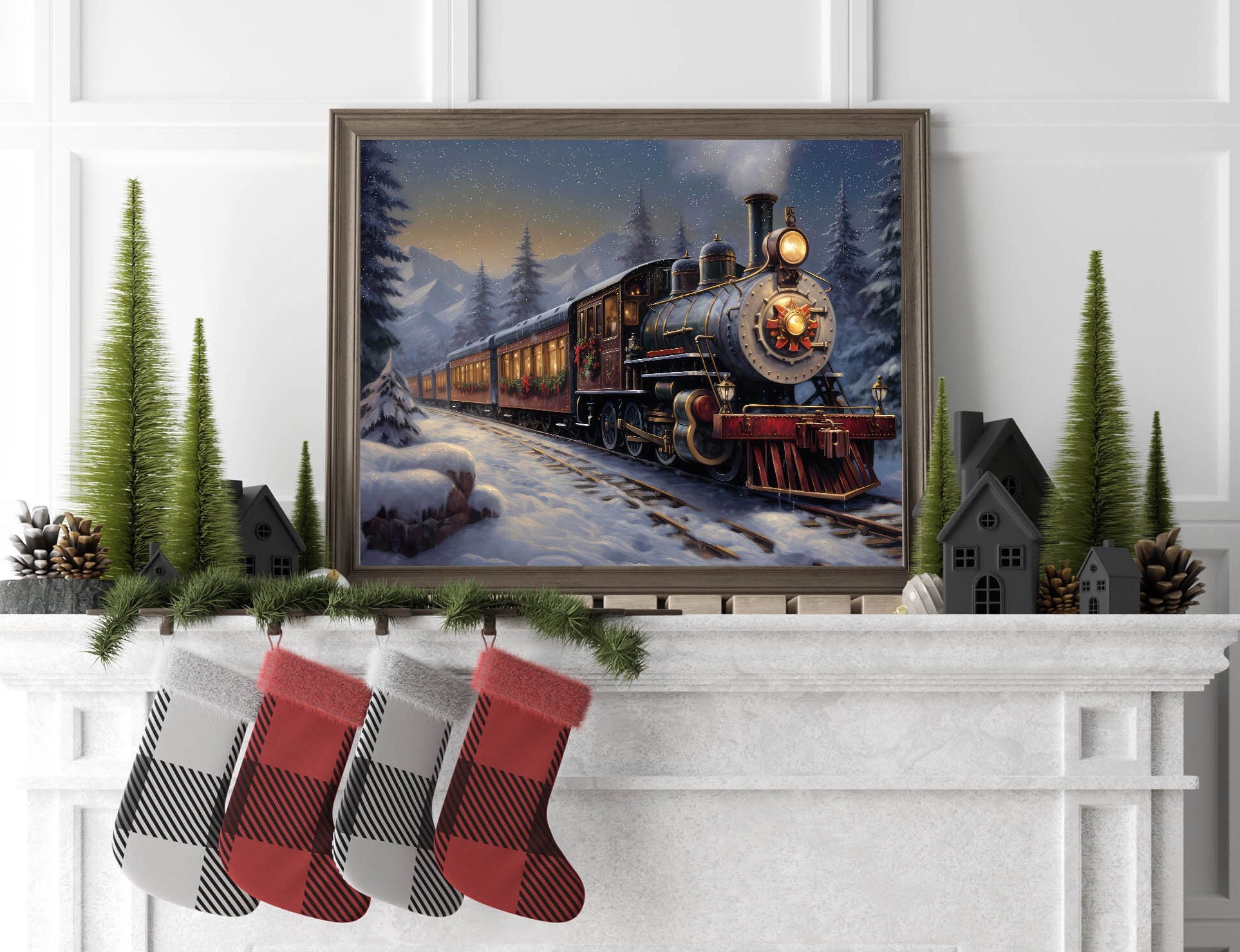 Vintage Christmas Train Christmas Printable Christmas Train Oil ...